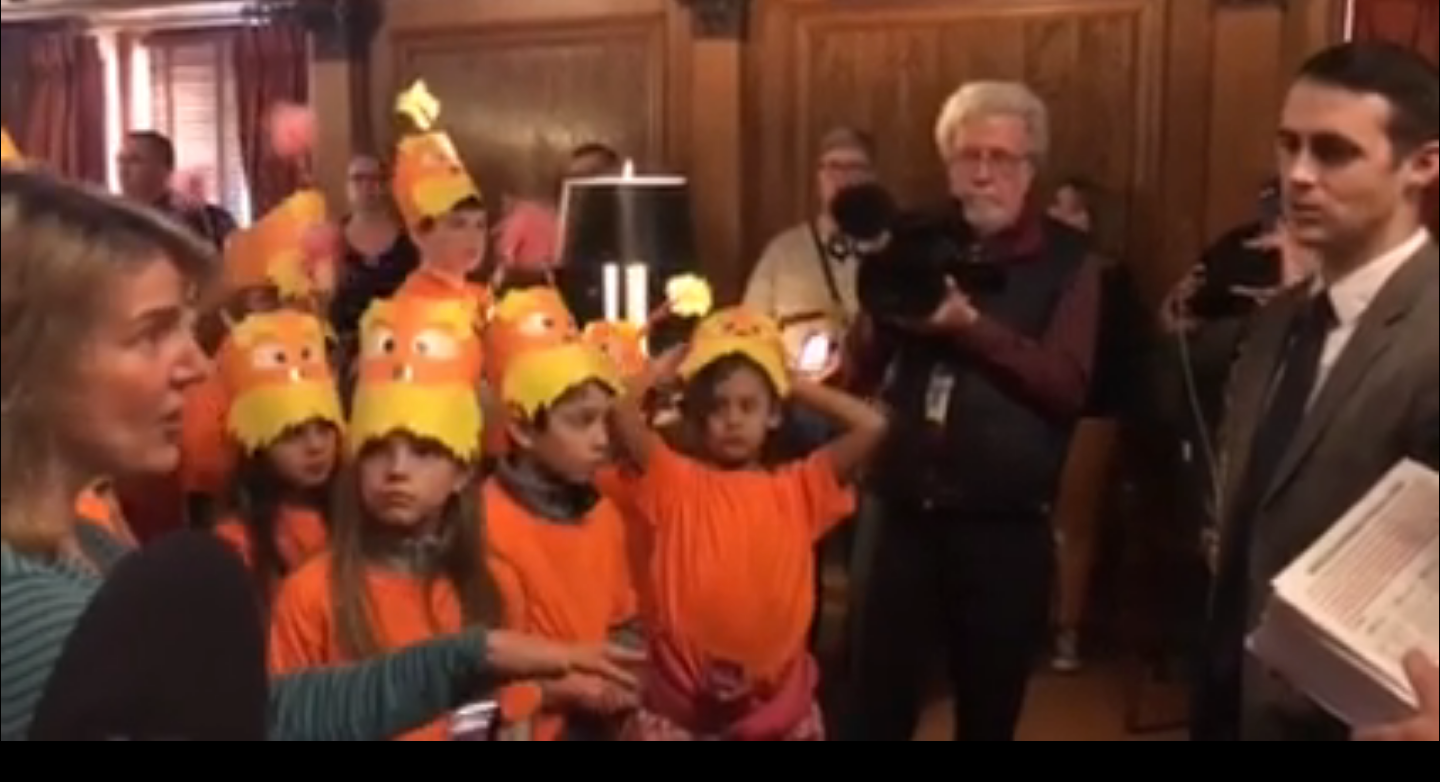 Kids dressed as the Lorax meet Gov. Wolf — and make their point - WHYY