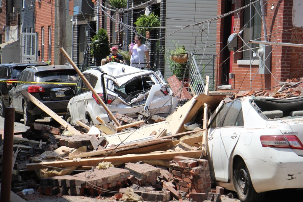 South Philadelphia rowhouse collapse crushes two cars - WHYY