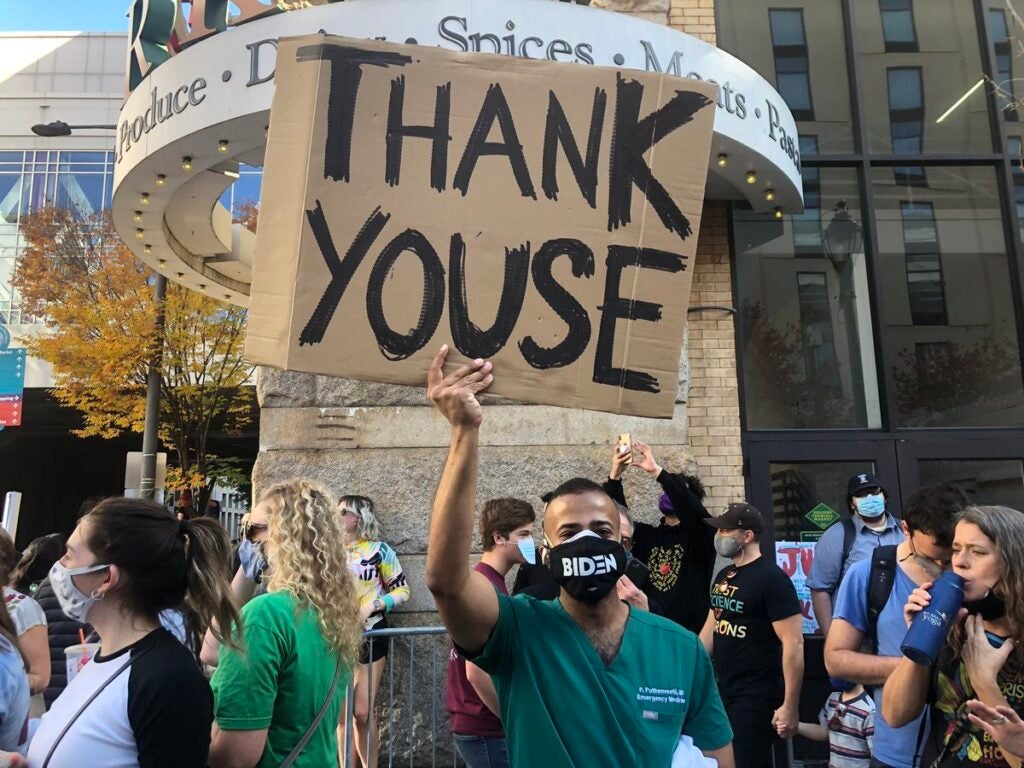 Philly celebrates Biden-Harris win with car horns, cowbells - WHYY