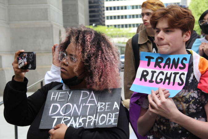 Philly-area high school students stage walkout for trans rights - WHYY