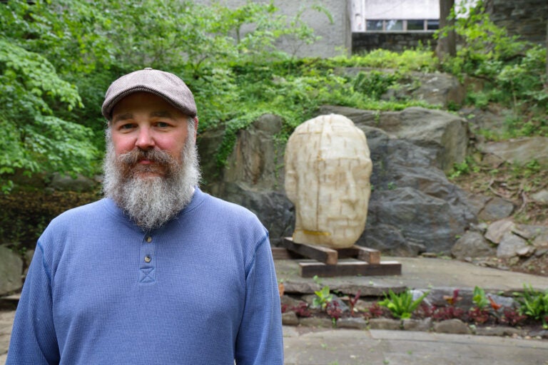 Miguel Antonio Horn sculpture ‘Abu’ at Penn State Abington after being ...
